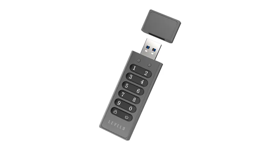 Levelo Lockvault Digital 128GB Encrypted USB Flash Drive - Gray