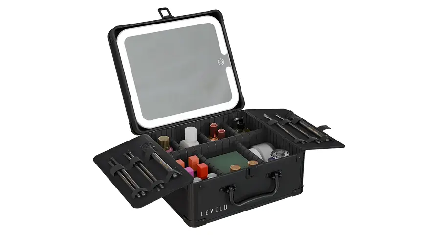 Levelo Elite Makeup Box Organizer With Mirror - Black